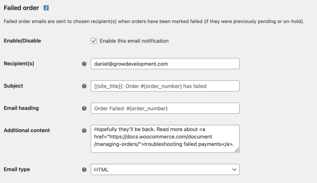 Failed Order Notification for WooCommerce