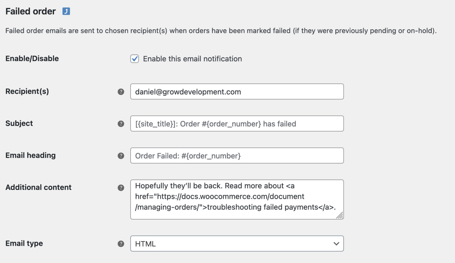 Failed Order Notification for WooCommerce